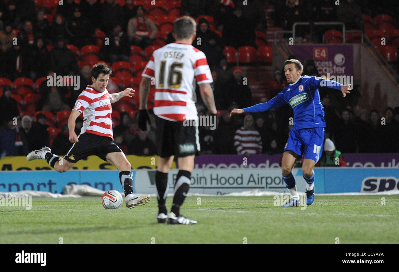 Doncaster's Brian Stock scores his side's second goal during the npower ...