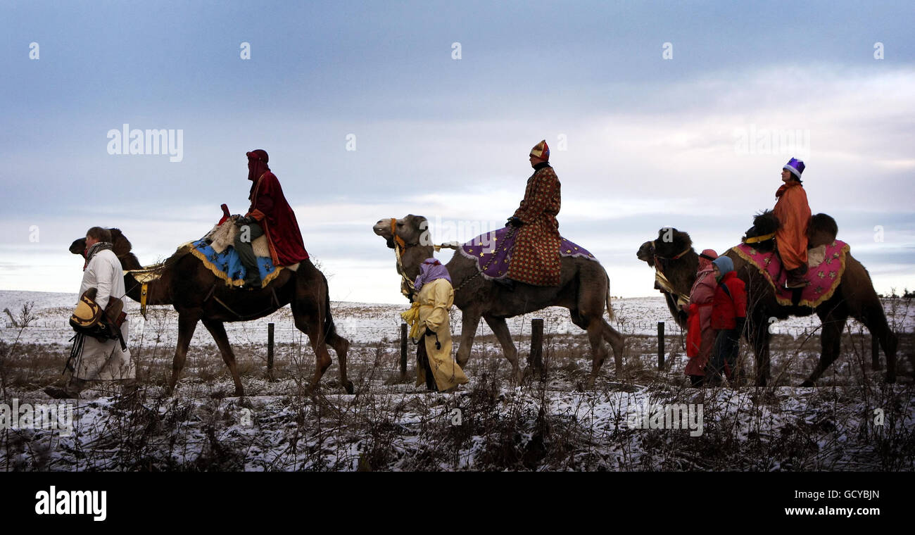 A nativity parade makes it's way up a road near the village of ...