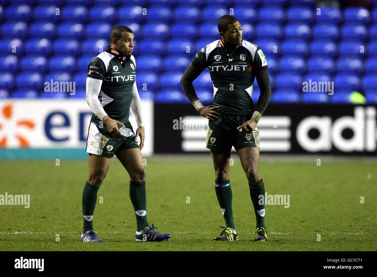 London Irish's Jonathan Joseph (left) and Delon Armitage appear ...