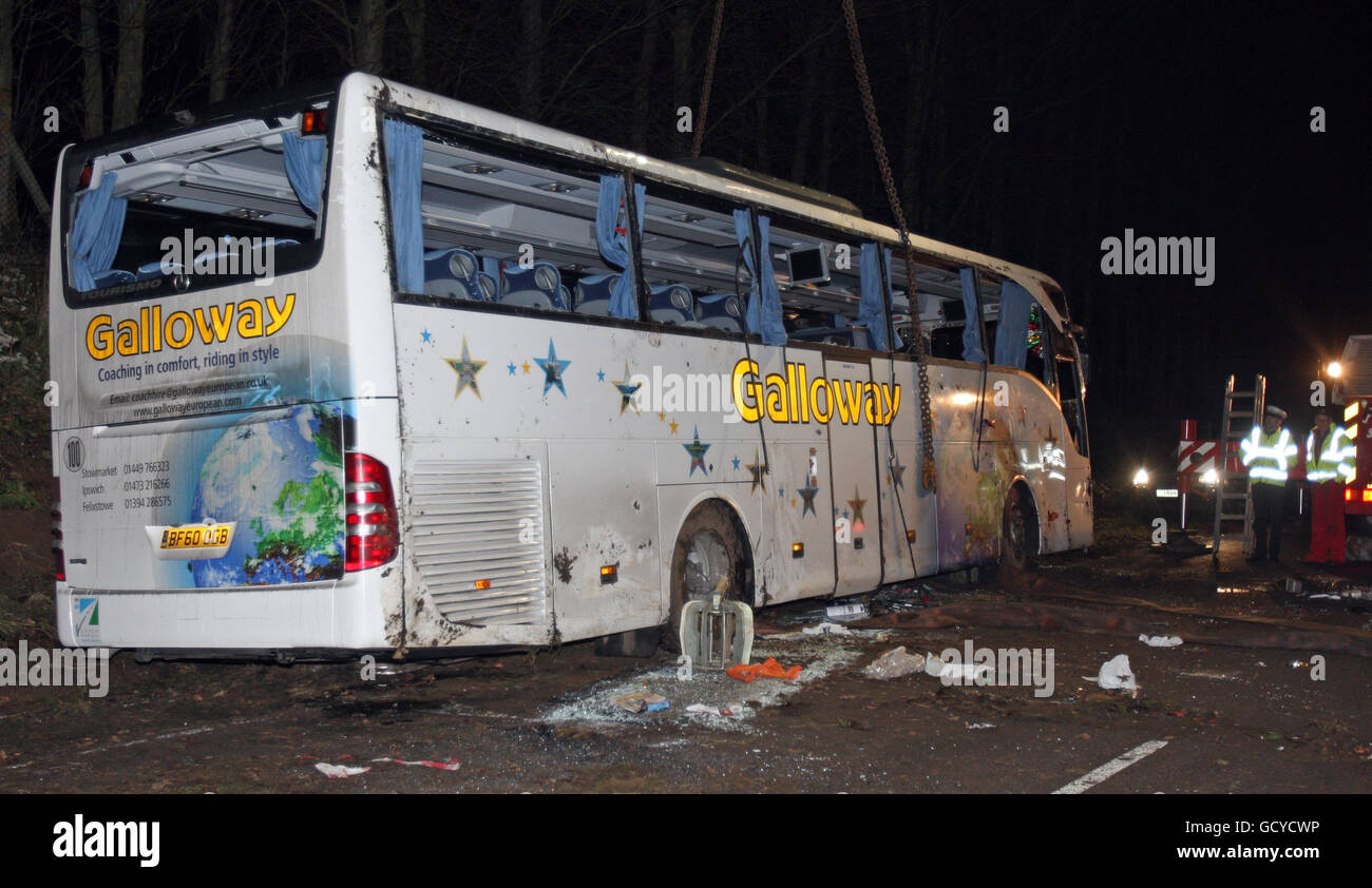 The coach that crashed on the A140 near Horsford in Norfolk, close to ...