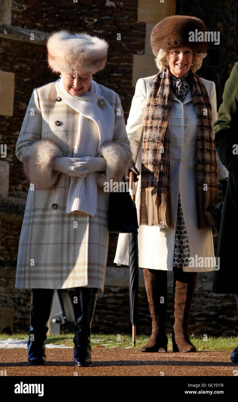 Queen Elizabeth II and the Duchess of Cornwall attend St Mary Magdalene ...