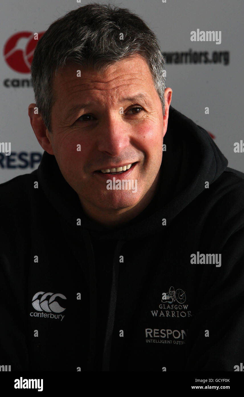 Glasgow warriors coach sean lineen team announcement scotstoun stadium hi-res stock photography ...