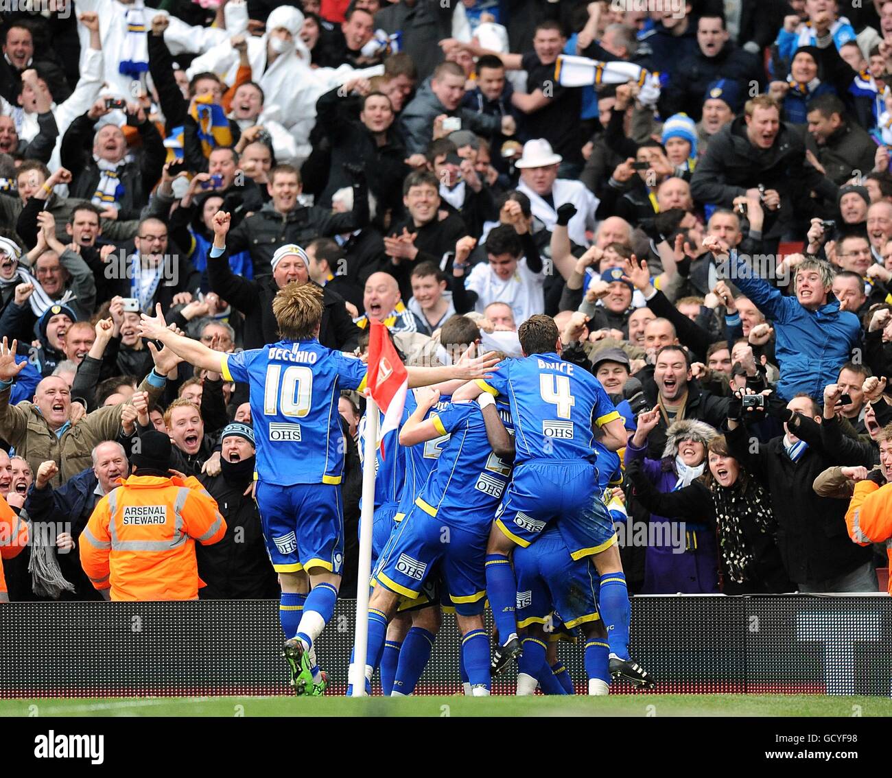 Leeds United players celebrate after Robert Snodgrass scores the ...