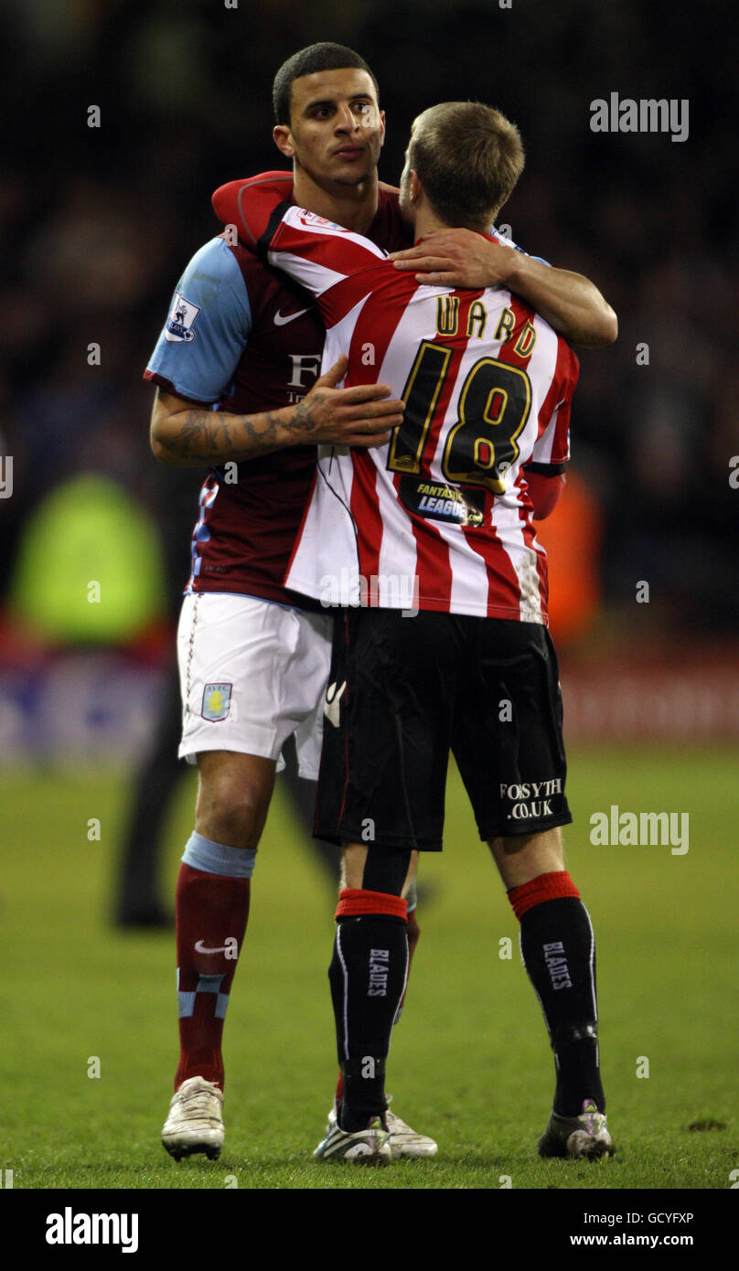 Aston Villa's Kyle Walker (left) hugs former teammate Mitch Ward after ...