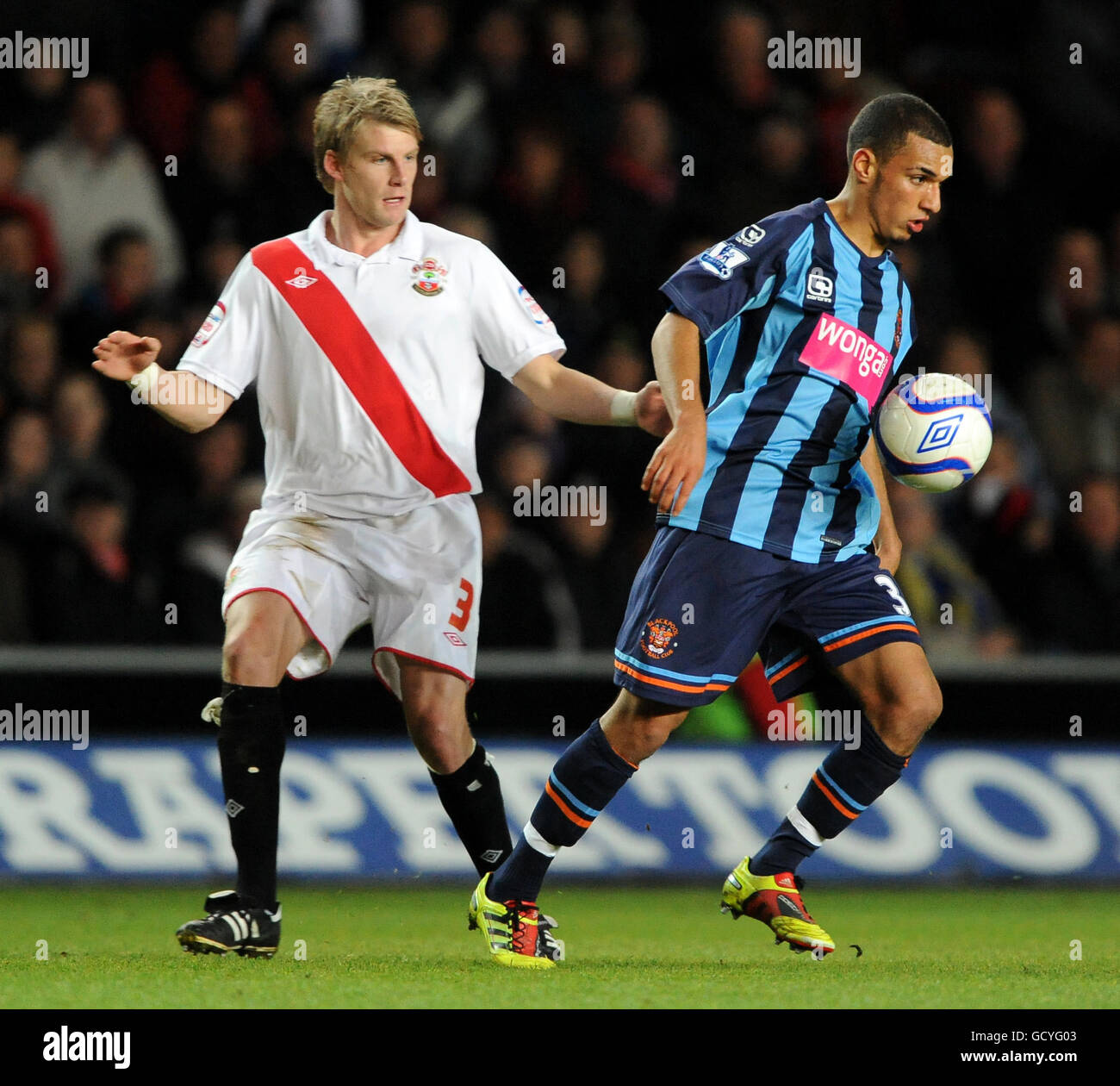 Southampton's Dan Harding and Blackpool's Tom Barkhuizen during the FA ...