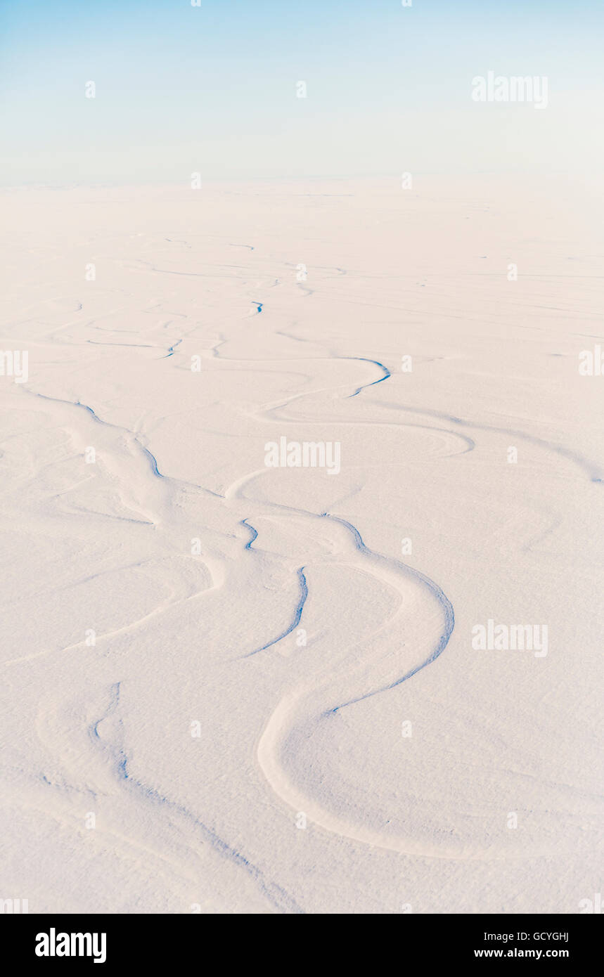 Aerial view of snow drifted into patterns by the wind, North Slope ...