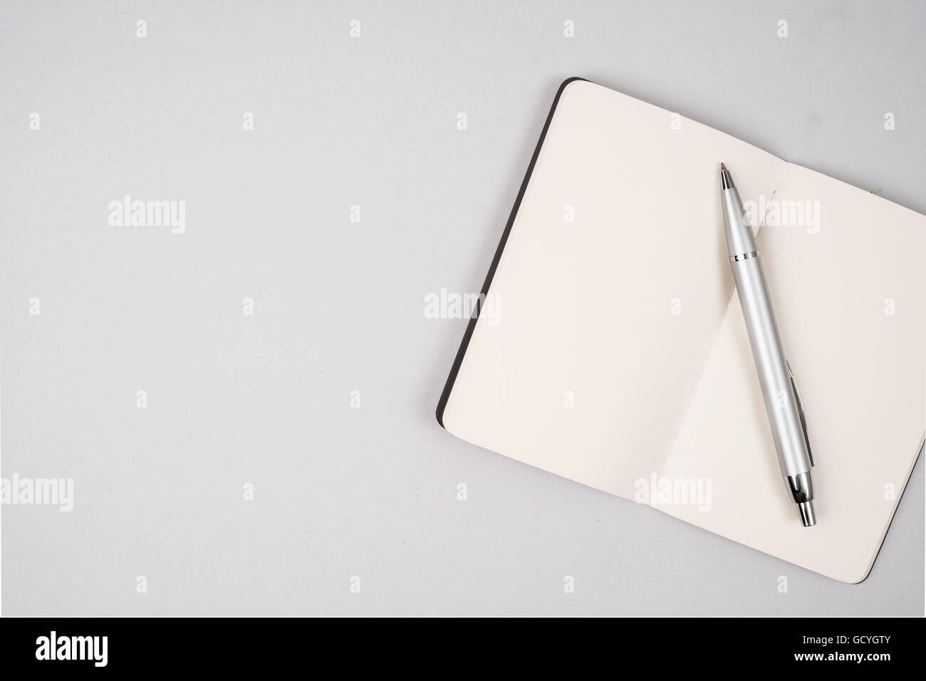 Blank open notebook with pen Stock Photo - Alamy