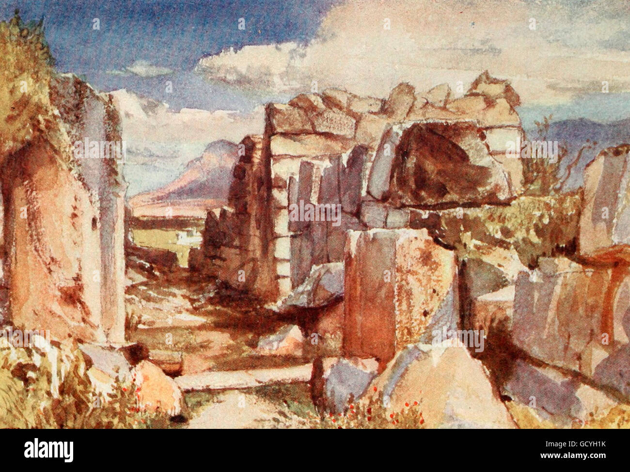Tiryns. The Gate of the Upper Castle. Greece, circa 1906 Stock Photo ...