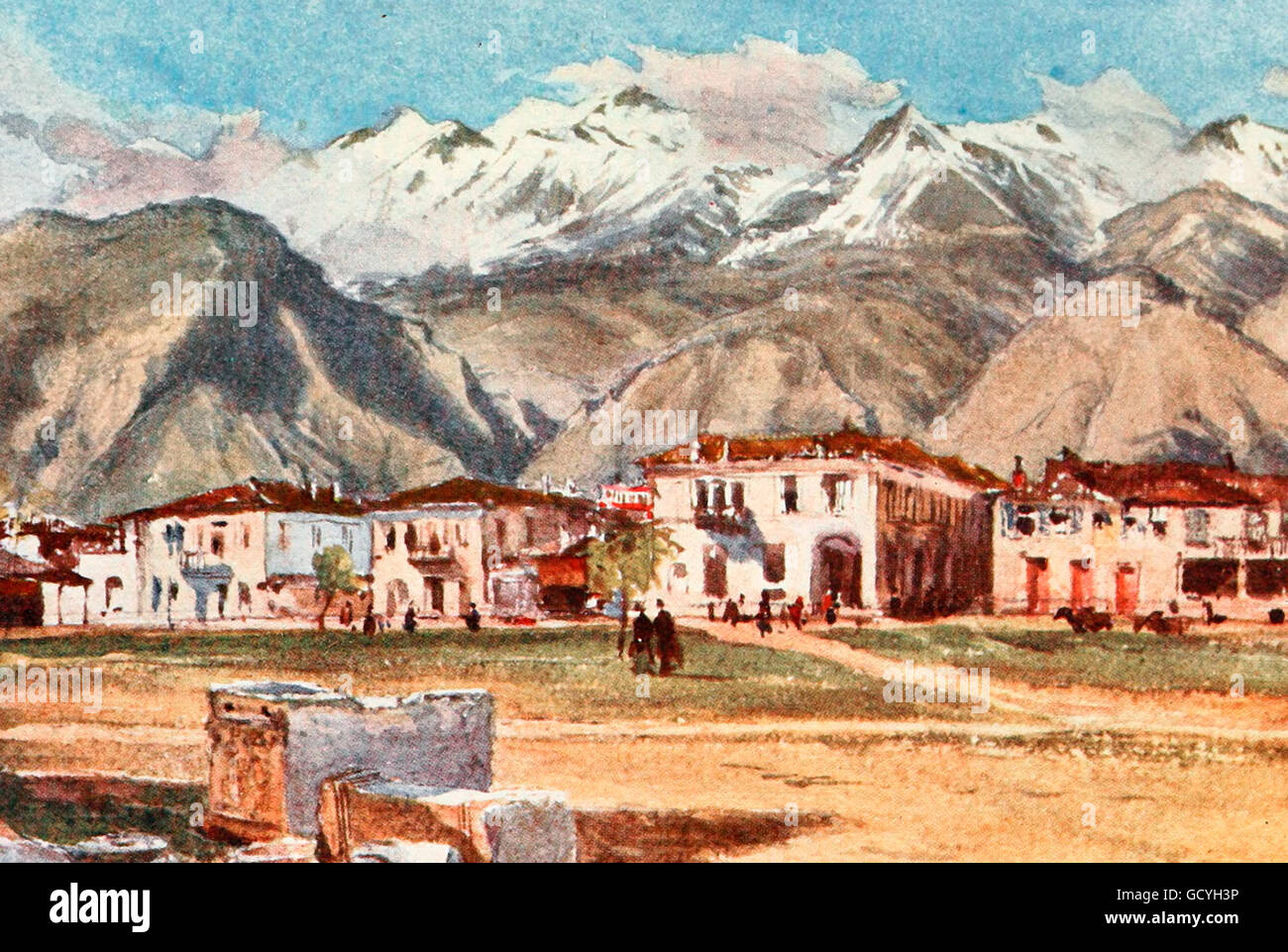 Sparta and Mount Taygetus. Greece, circa 1906 Stock Photo - Alamy