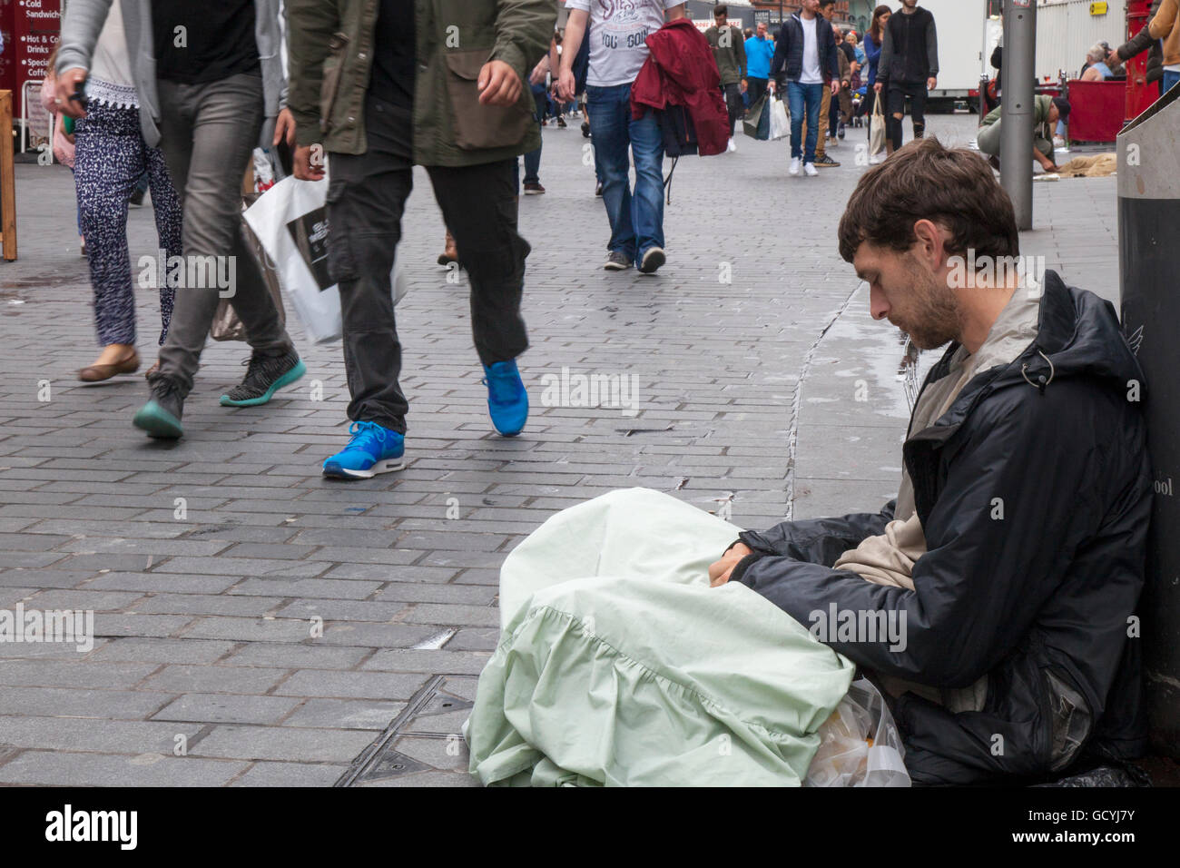 Homeless & homelessness a rough sleeper; living on the streets, doorway ...