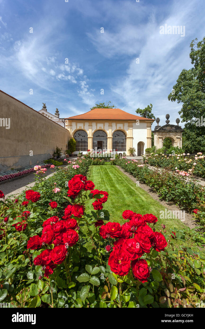 Rose garden in the Baroque garden, Decin Castle, Czech Republic Europe ...