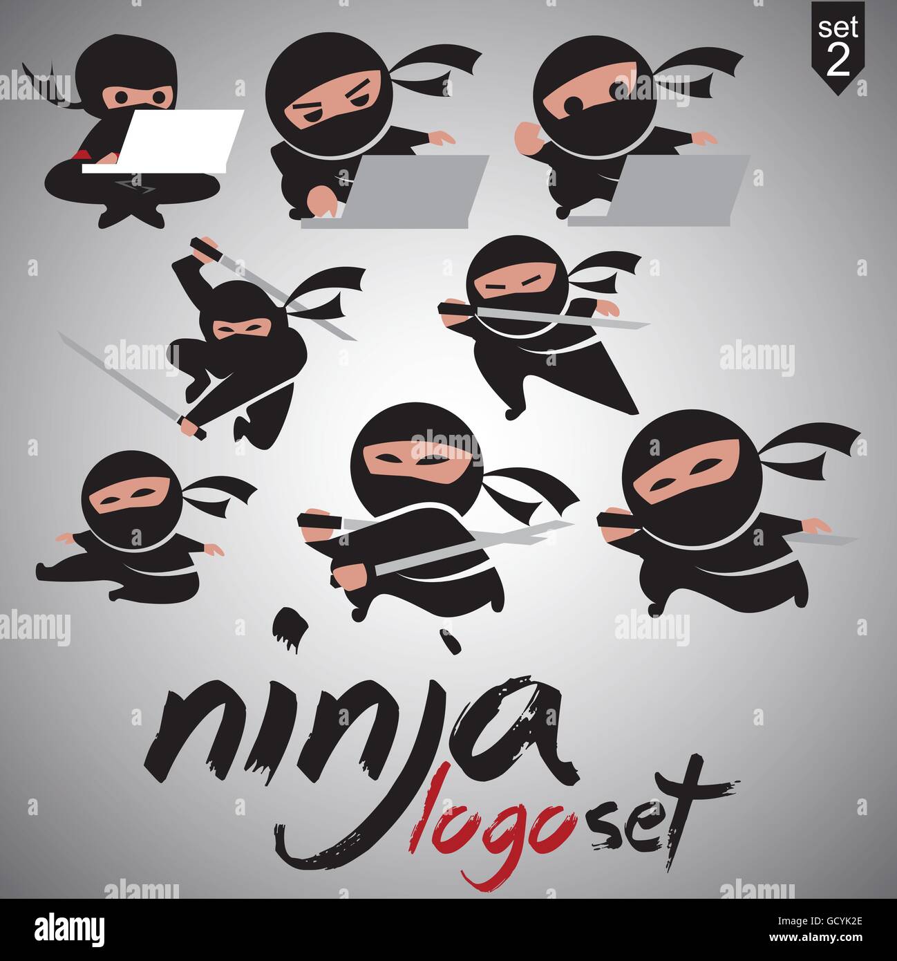 ninja logo set 2 designed in a simple way so it can be use for multiple ...