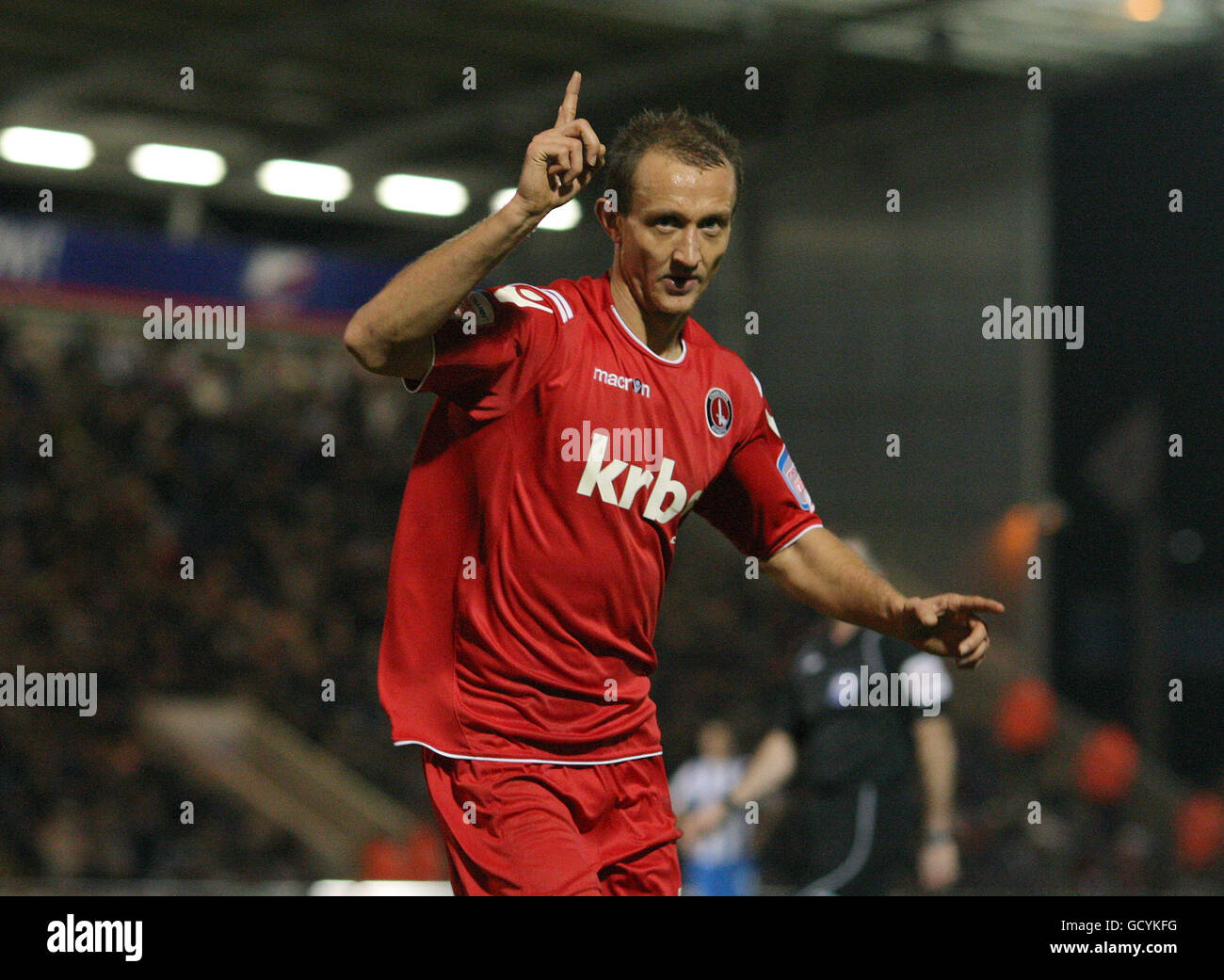 Paul Benson of Charlton Athletic celebrates scoring his team's third ...