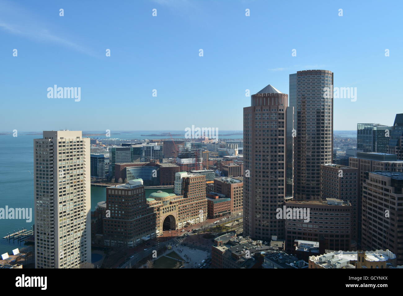A view of downtown and the harbor in Boston from above Stock Photo - Alamy