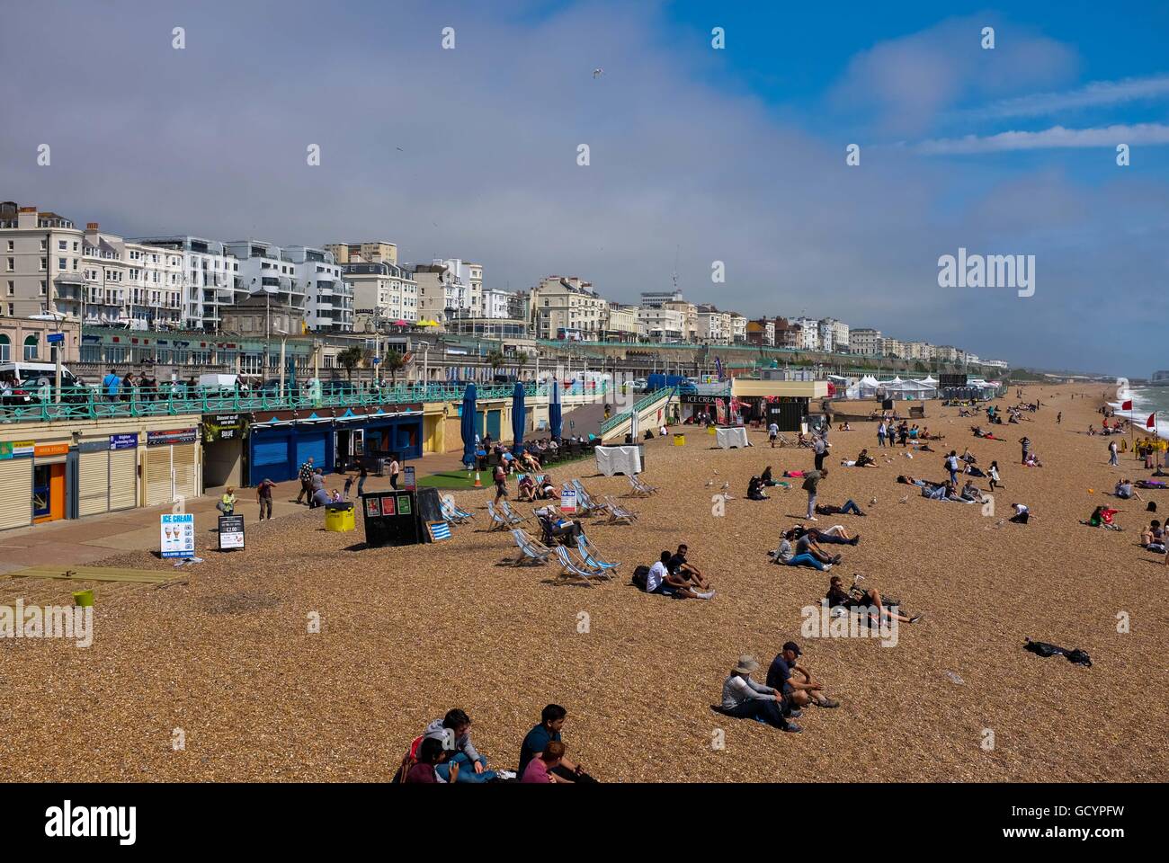View along Brighton seafront and beaches east of the piers Sussex UK ...