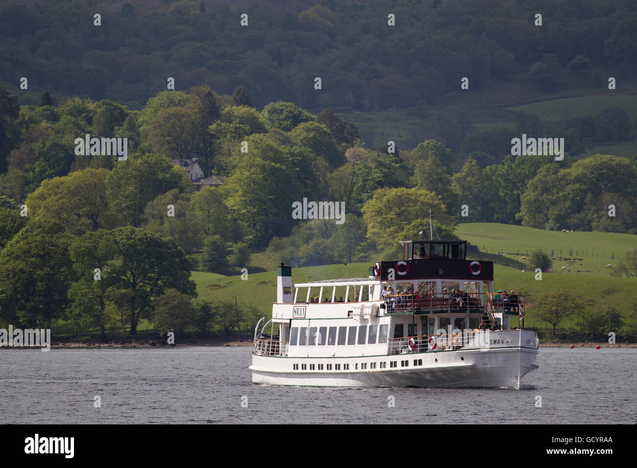 the passenger steamer The Swan on Lake Windermere Stock Photo - Alamy