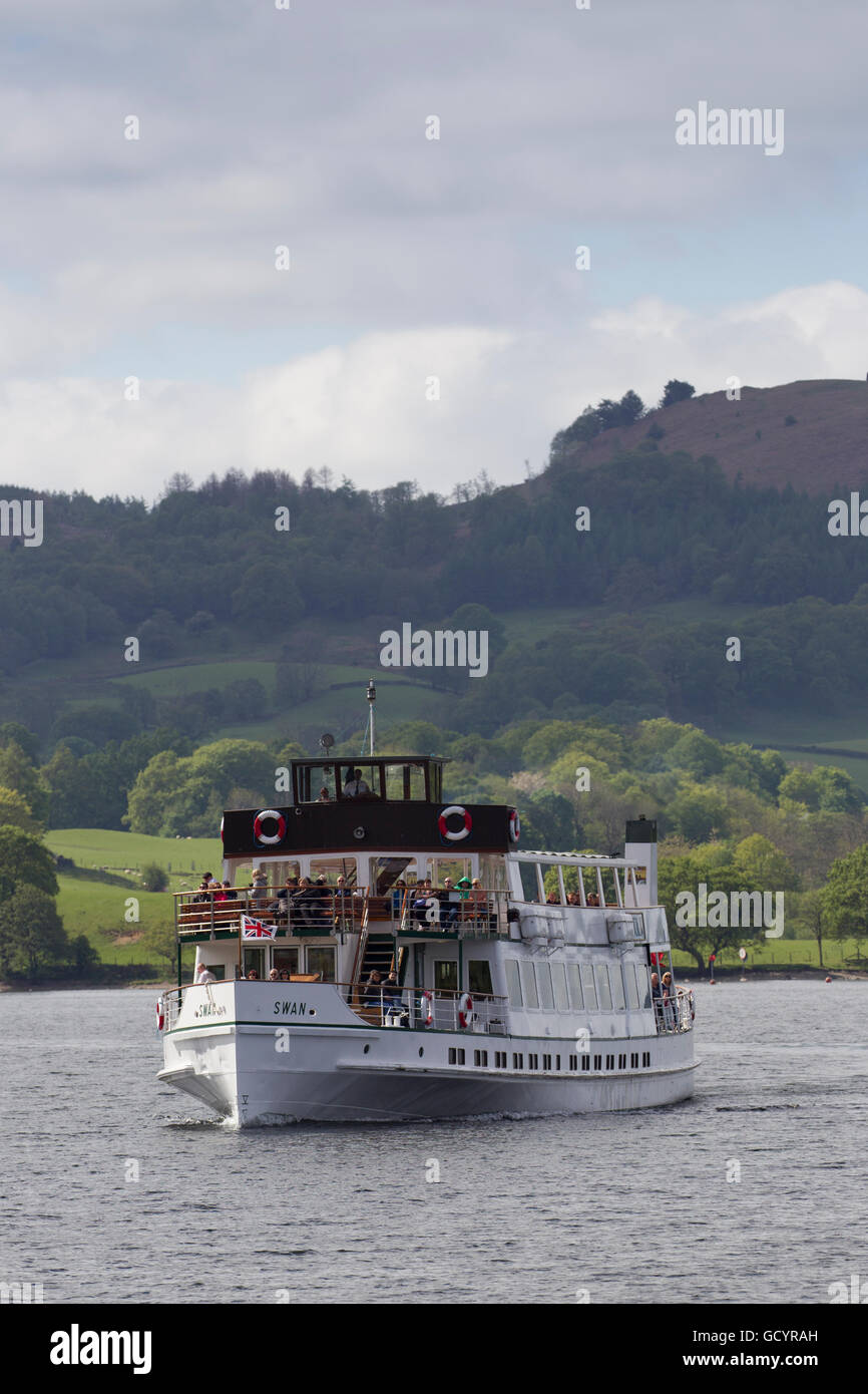 the passenger steamer The Swan on Lake Windermere Stock Photo - Alamy