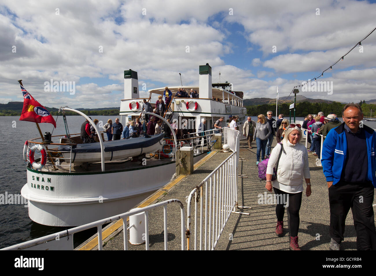 The passenger steamer The Swan at Ambleside -Waterhead pier Stock Photo ...
