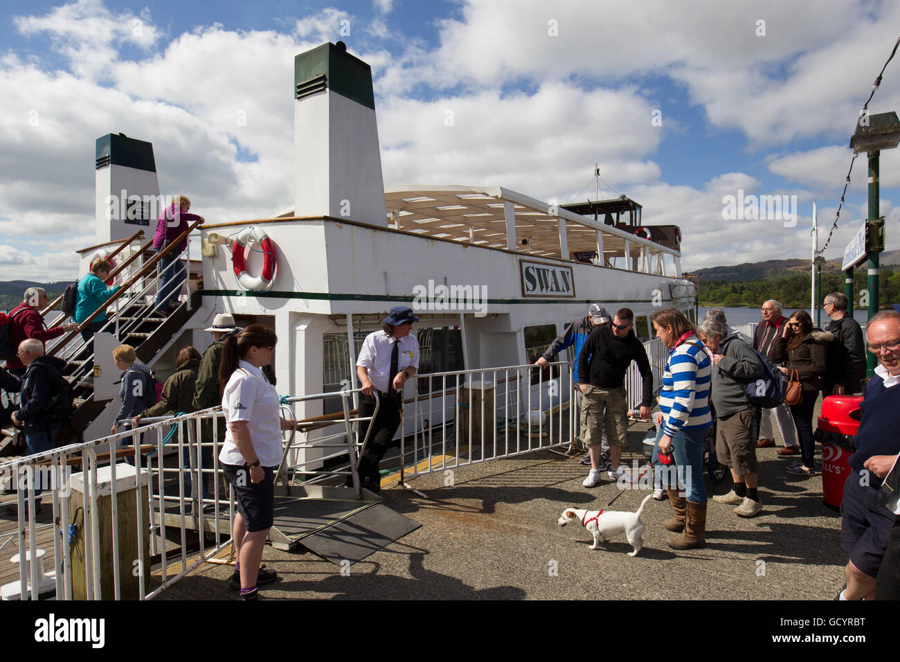 The passenger steamer The Swan at Ambleside -Waterhead pier Stock Photo ...