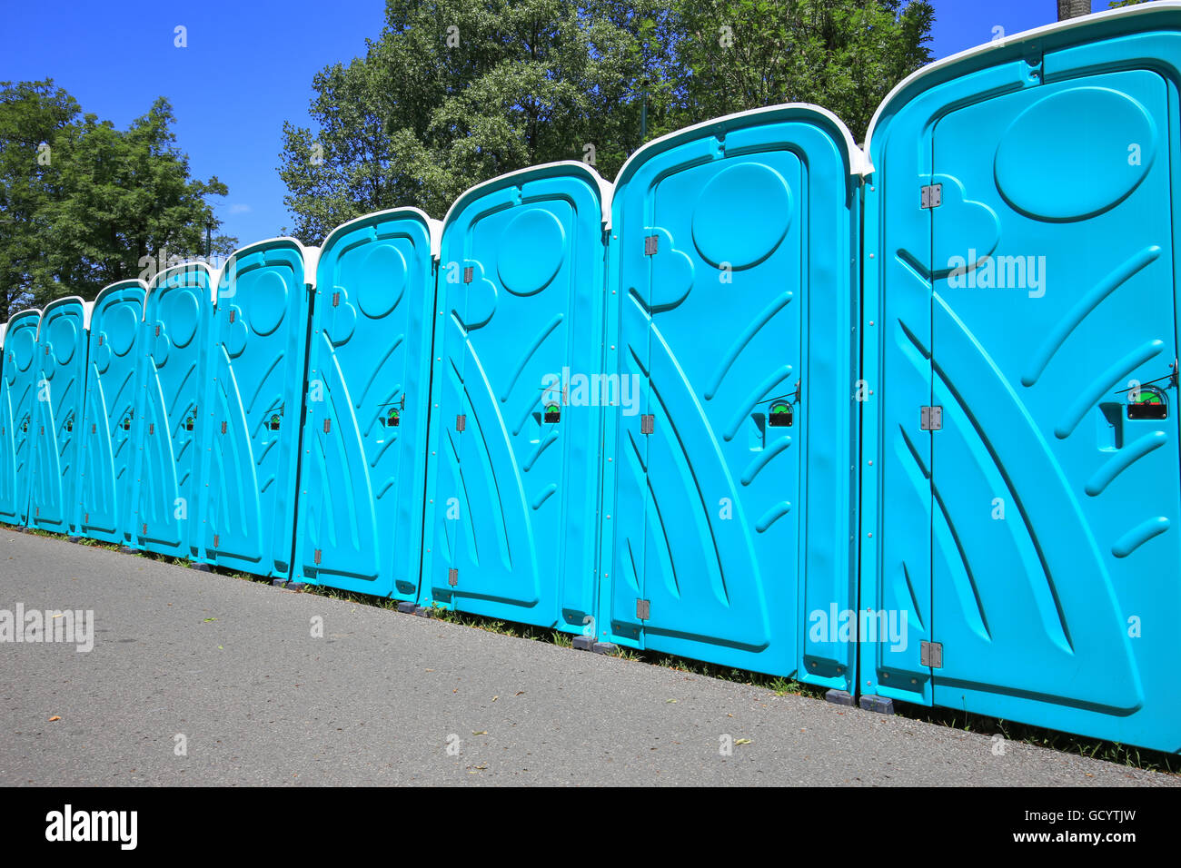 View of the portable public toilets Stock Photo - Alamy