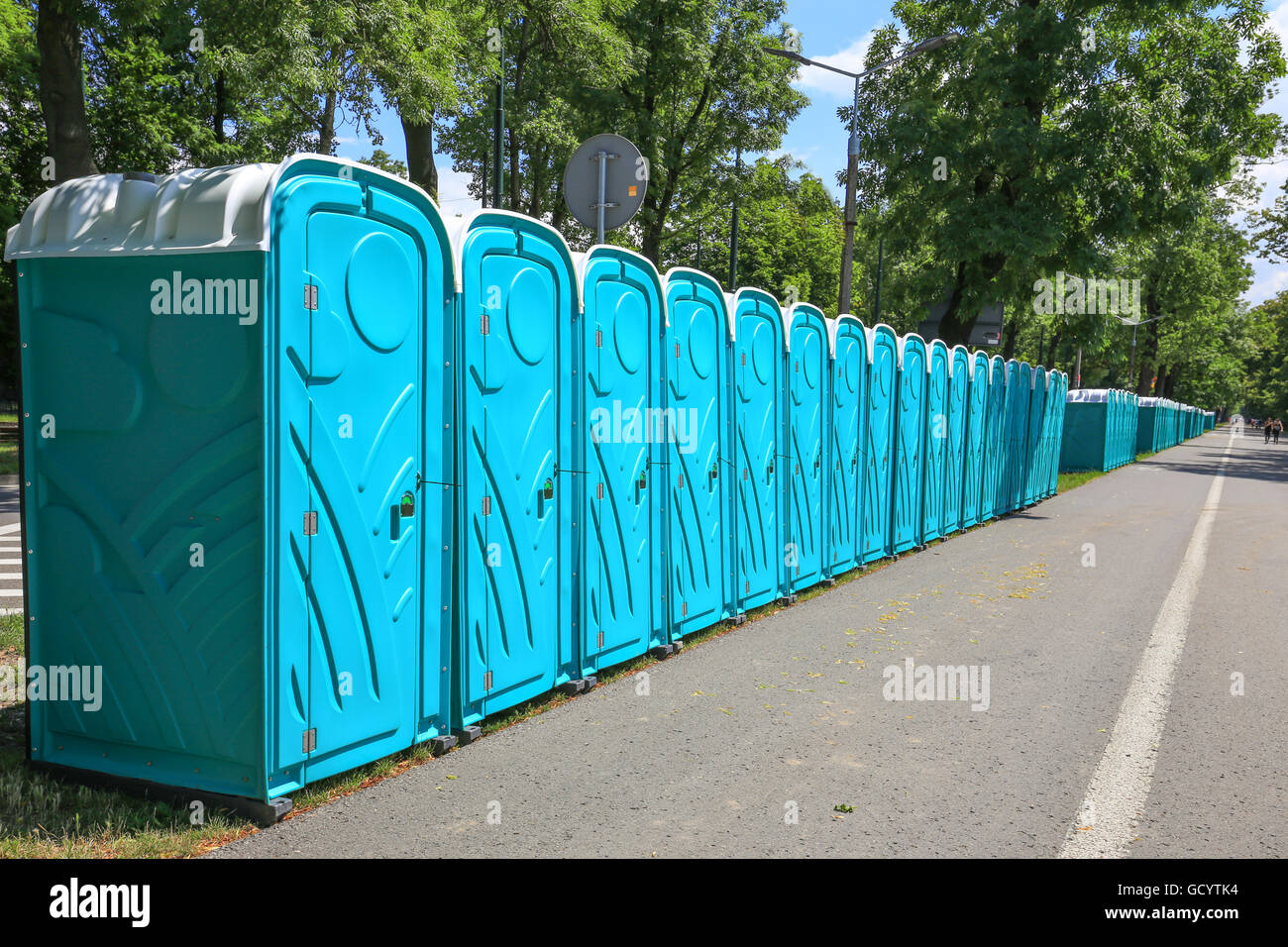 View of the portable public toilets Stock Photo - Alamy