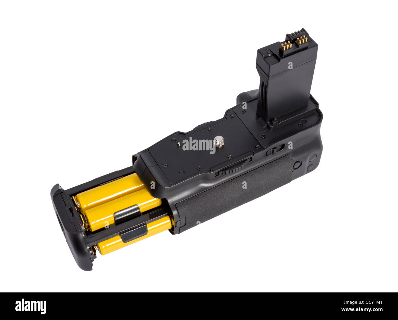 Battery grip for modern DSLR camera isolated on white background Stock ...