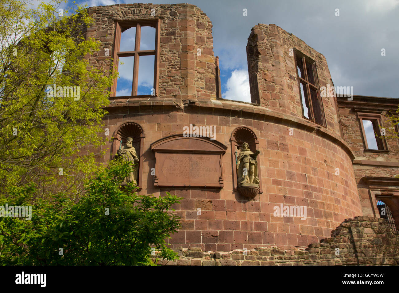 A magnificent red sandstone ruin perched 300 feet above the Neckar ...