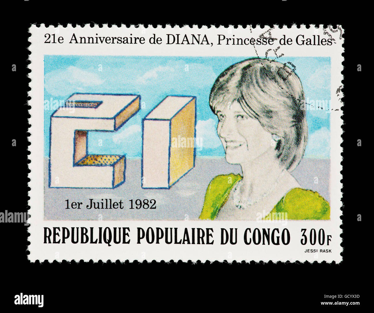 Postage stamp from Congo depicting Princess Diana, issued for her 21 ...