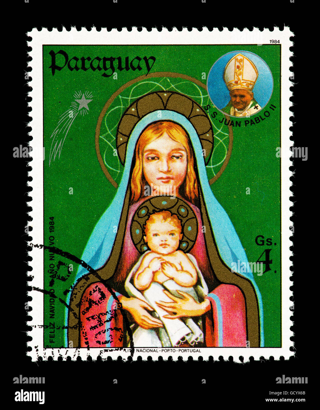Postage stamp from Paraguay depicting Mary and Jesus, Christmas, 1984 ...