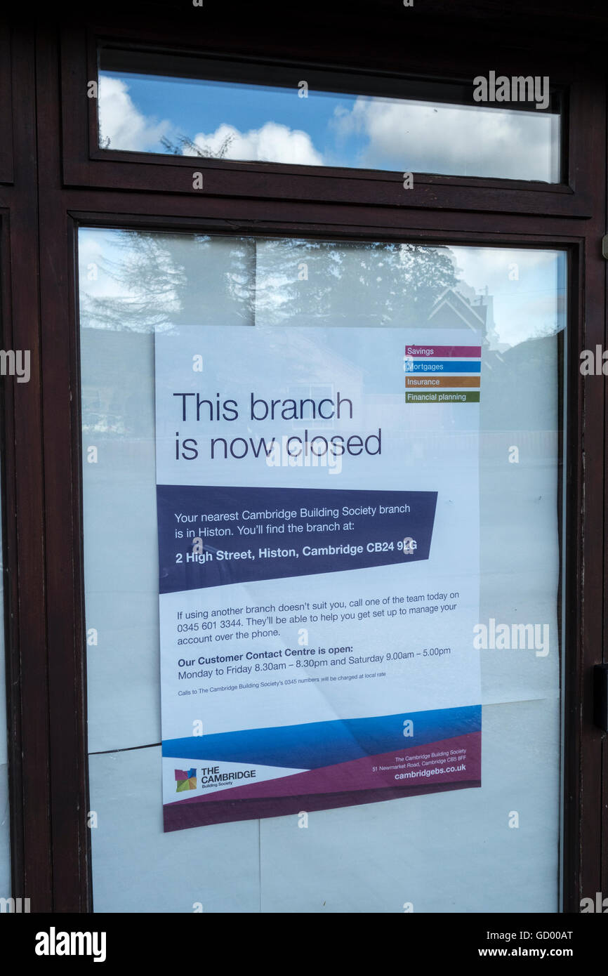 Cambridge building society branch closure notice Milton Cambridge ...