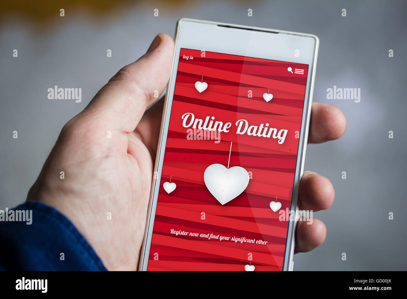 man hand holding online dating smartphone. All screen graphics are made ...