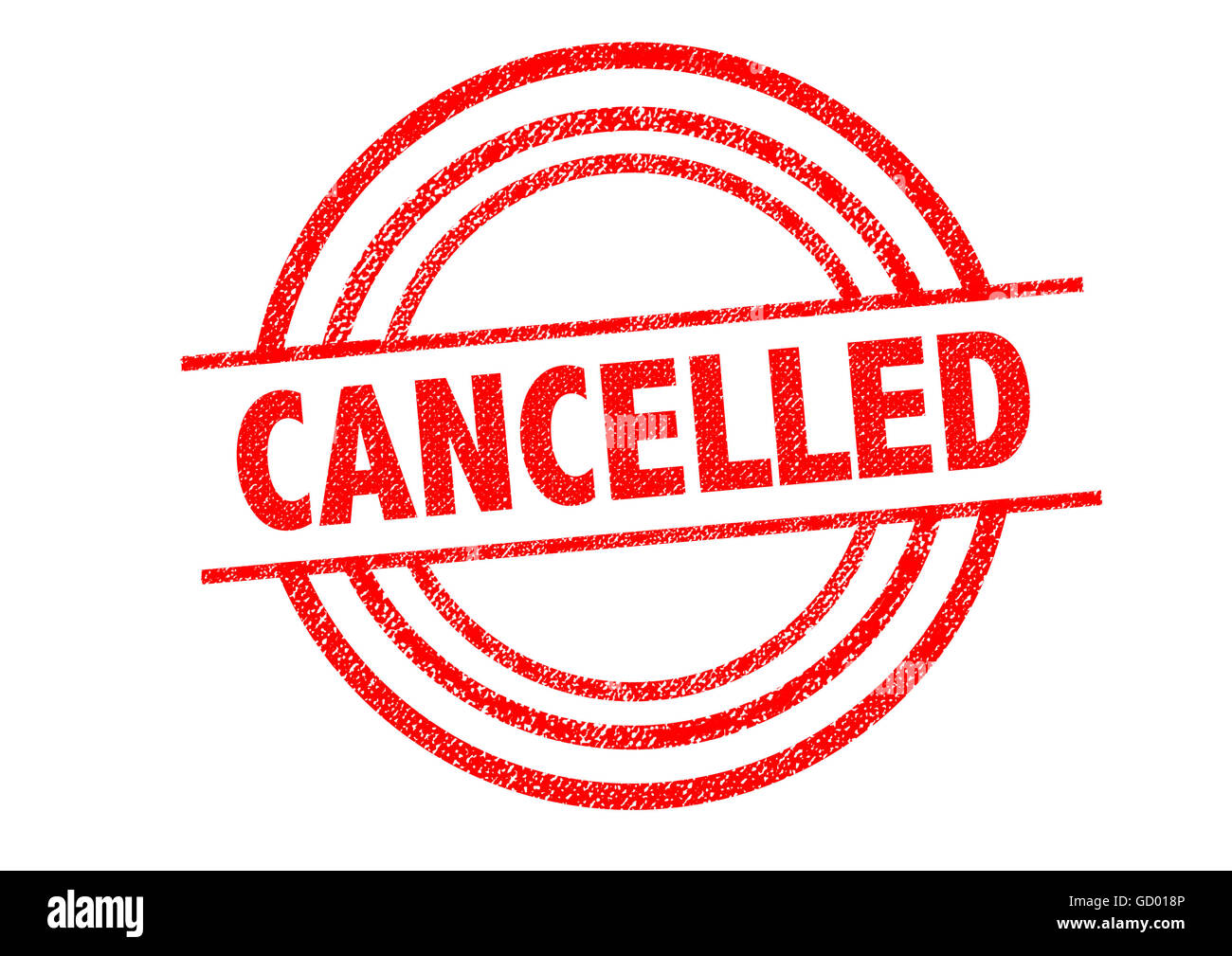 CANCELLED (British spelling) Rubber Stamp over a white background Stock ...