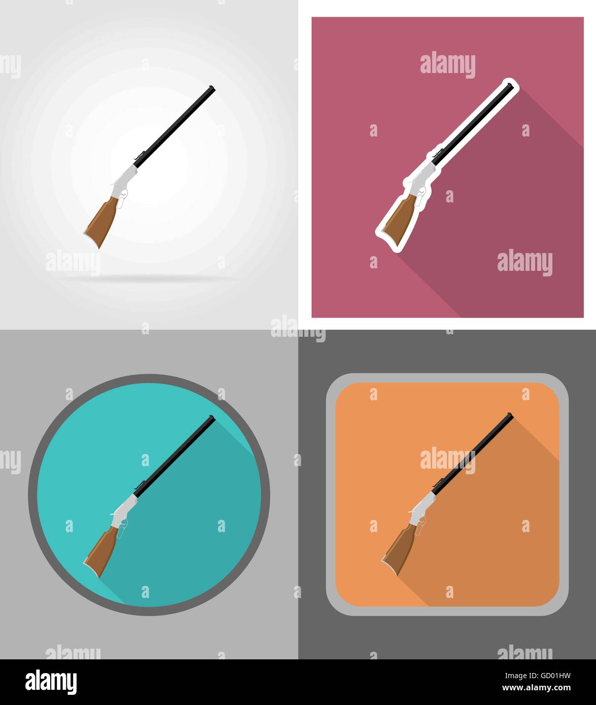 rifle wild west flat icons vector illustration isolated on background ...