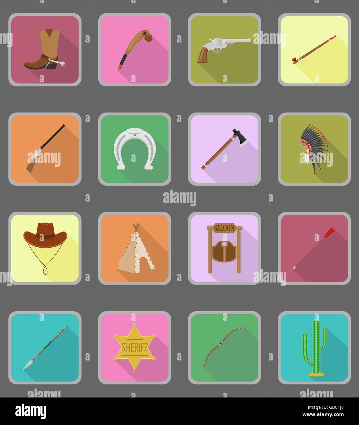 wild west flat icons vector illustration isolated on background Stock ...