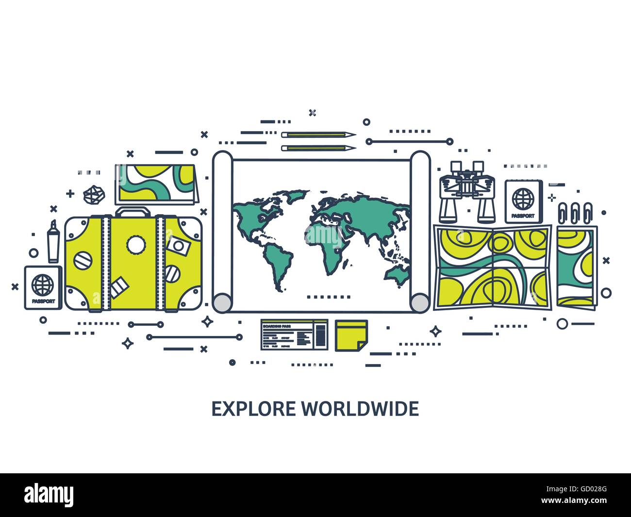 Travel and tourism. Flat style. World, earth map. Globe. Trip, tour ...