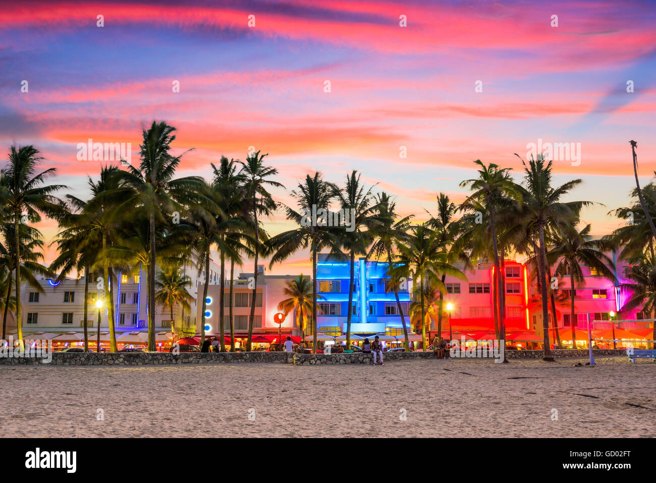Miami, Florida, USA at South Beach at sunset Stock Photo - Alamy