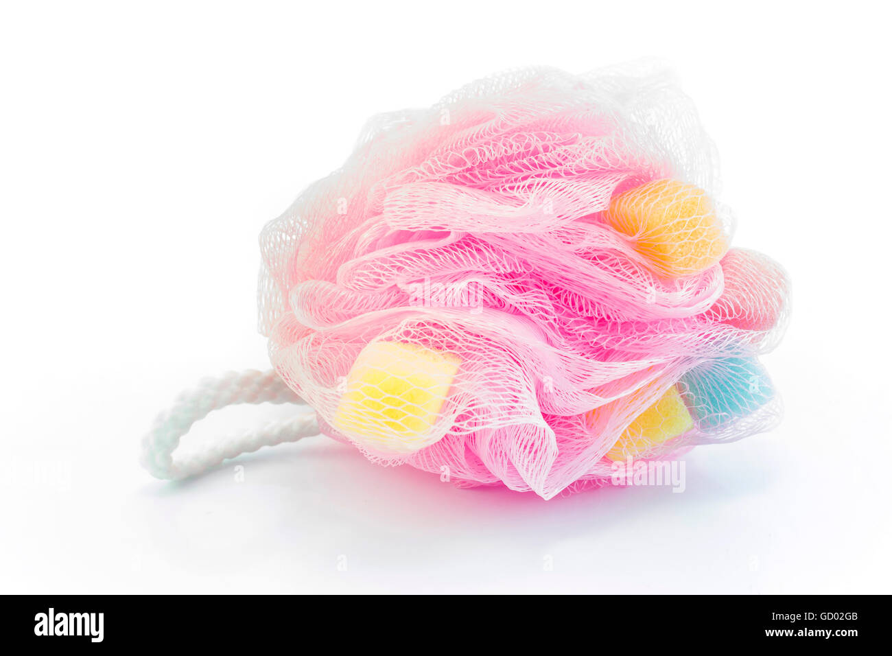 Pink Bath Puff Isolated on White Stock Photo - Alamy