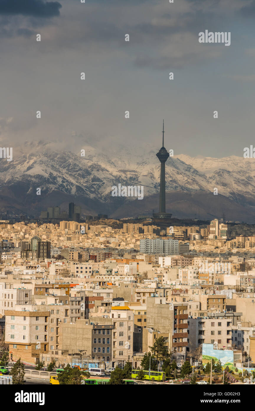Tehran skyline during "revolution day" anniversary. Iran, 2016 Stock ...