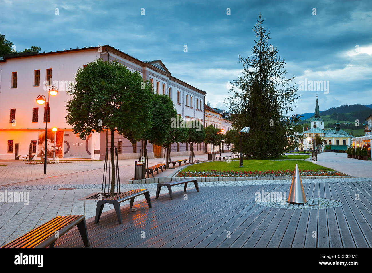 Gallery in the main square of Dolny Kubin late in the evening Stock ...