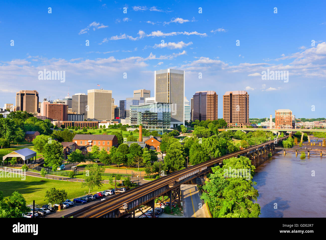 Richmond, Virginia, USA downtown skyline on the James River Stock Photo ...