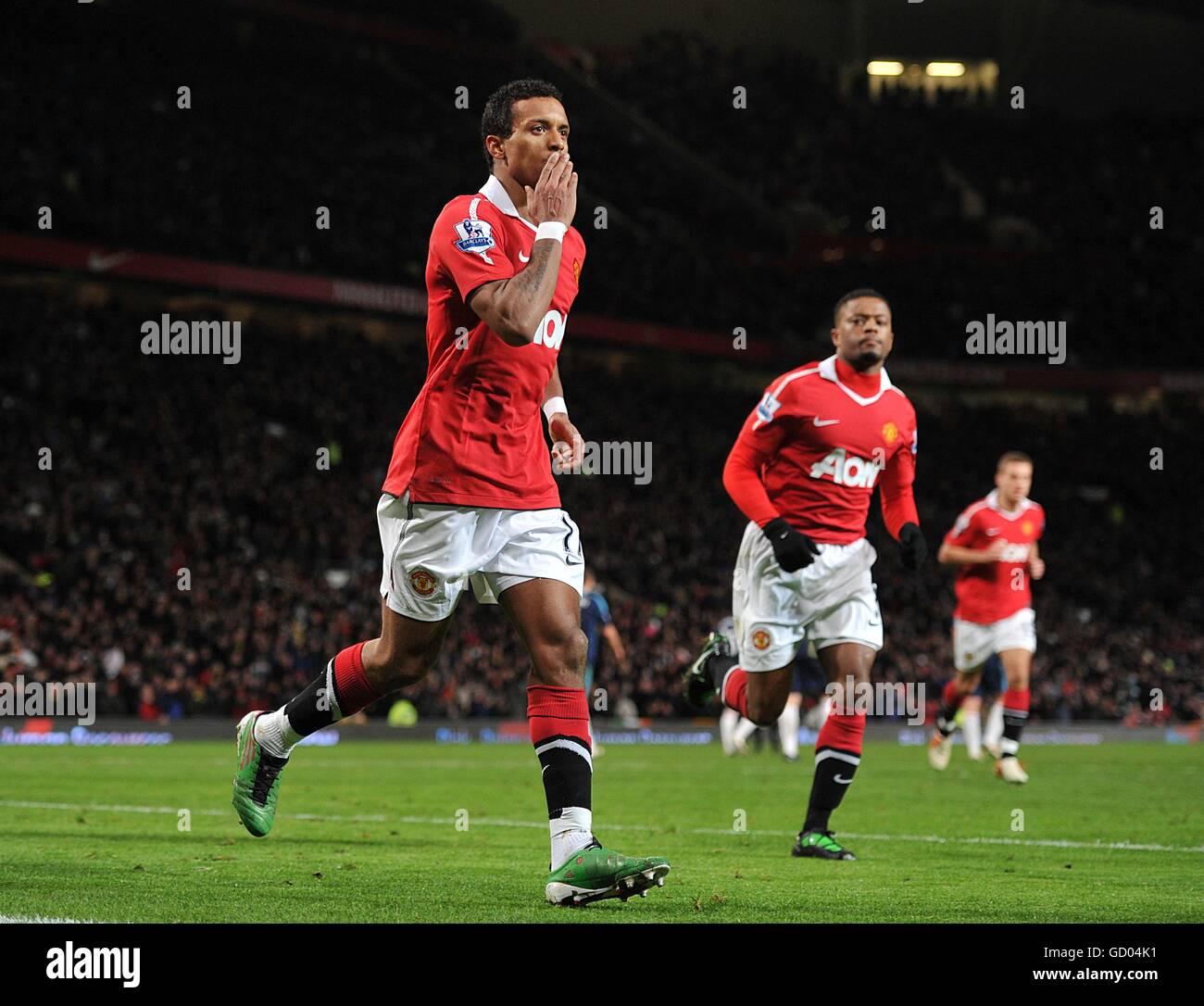 Manchester united's luis nani celebrates scoring his sides second goal ...