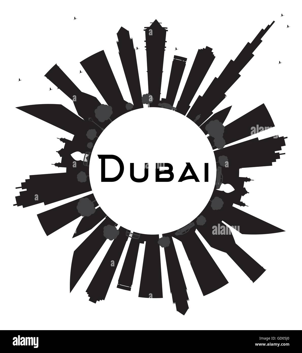 Dubai City skyline black and white silhouette. Vector illustration ...