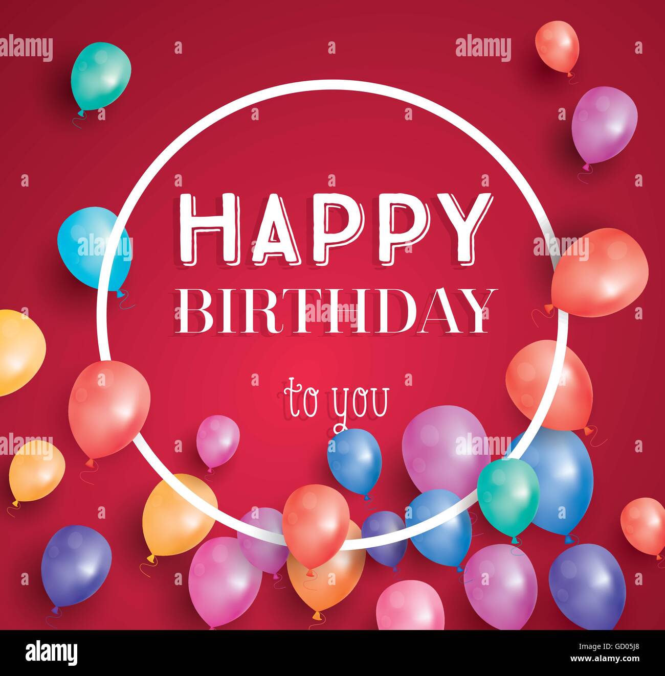 Happy birthday card with flying balloons and circle white frame. Vector ...