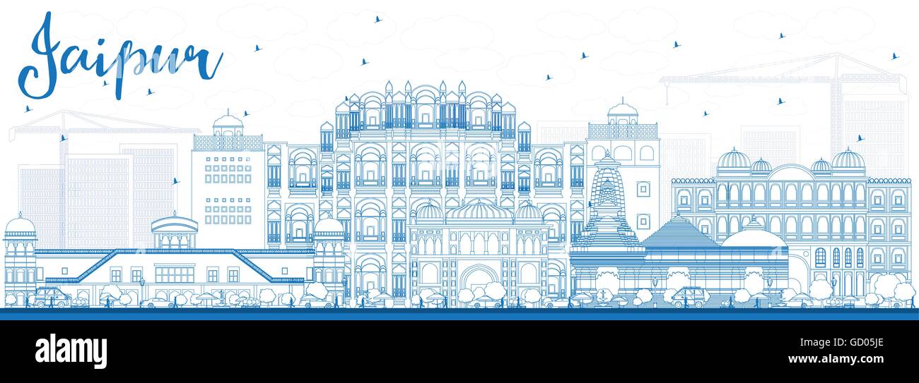 Outline Jaipur Skyline with Blue Landmarks. Vector Illustration ...