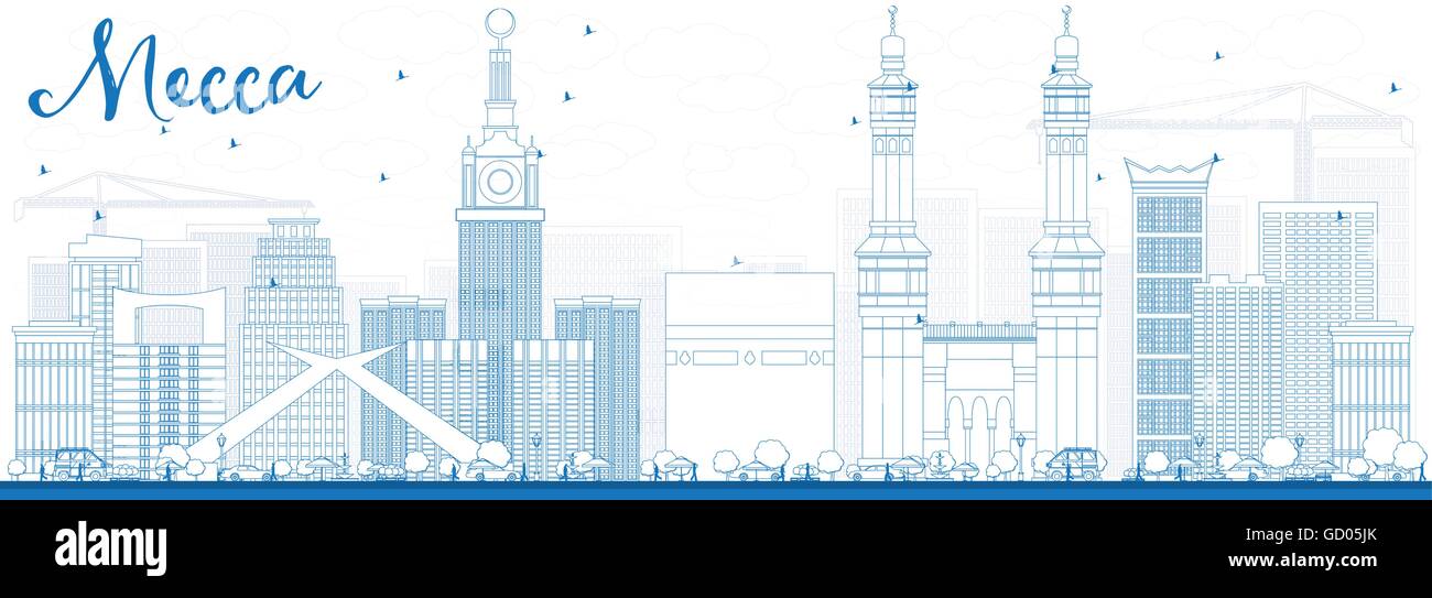 Outline Mecca Skyline with Blue Landmarks. Vector Illustration. Travel ...