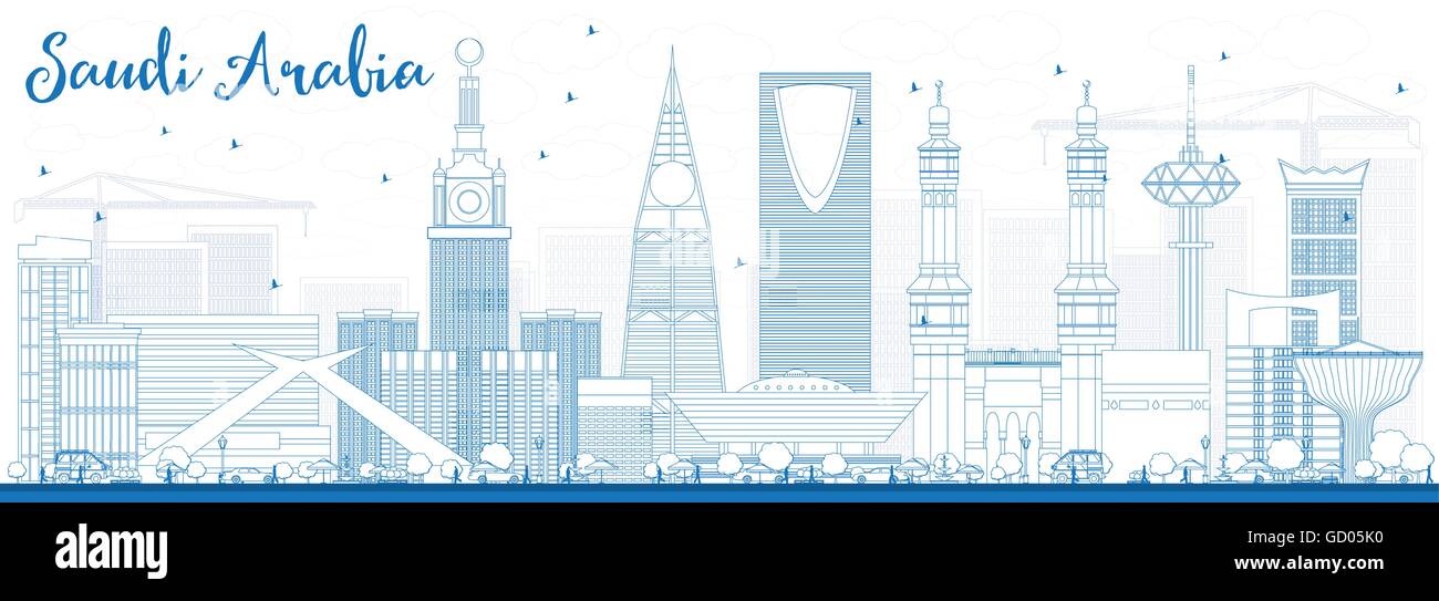 Outline Saudi Arabia Skyline with Blue Landmarks. Vector Illustration ...