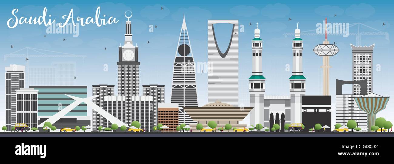 Saudi Arabia Skyline with Landmarks and Blue Sky. Vector Illustration ...