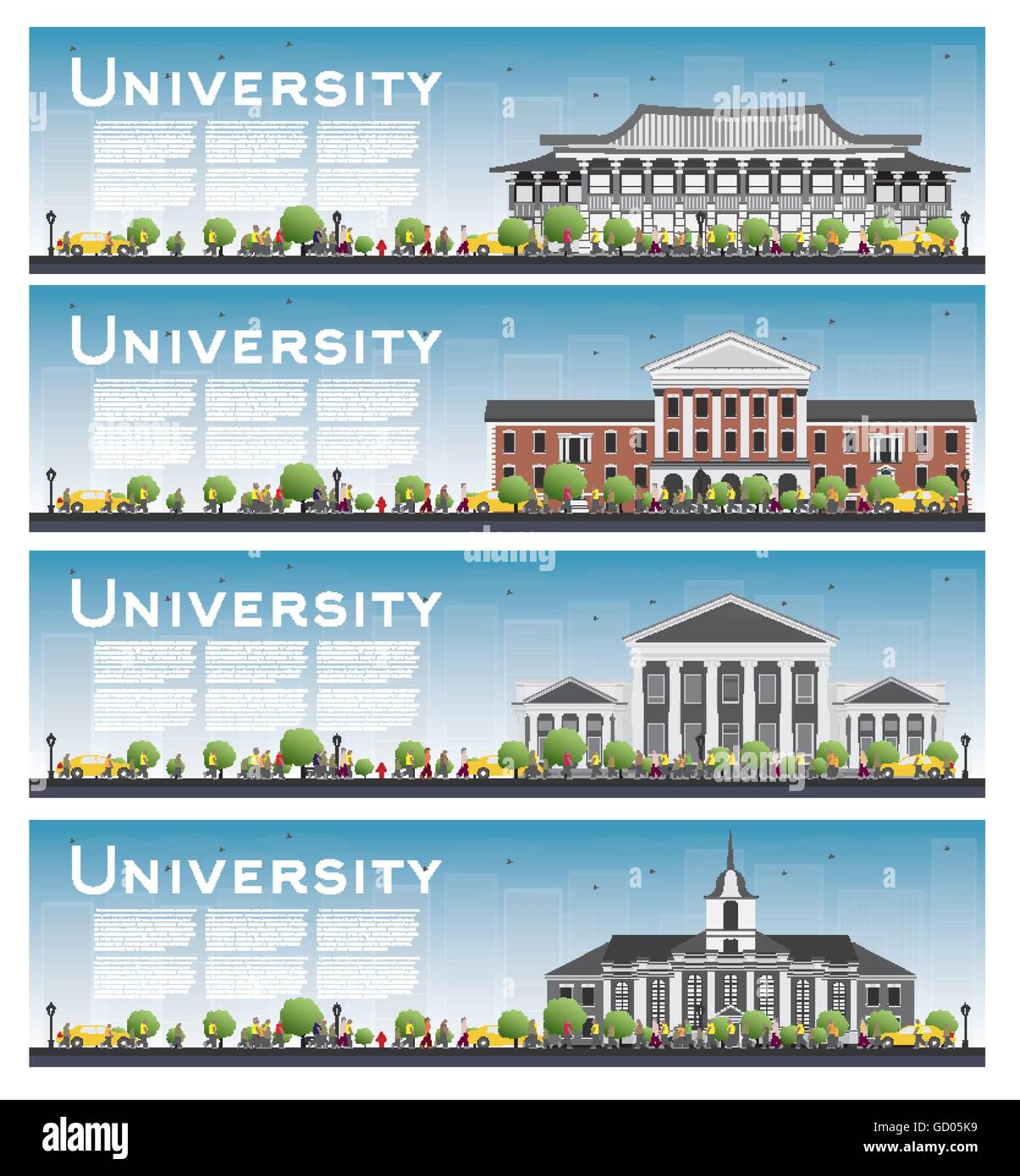 Set of university study banners. Vector illustration. Students go to ...