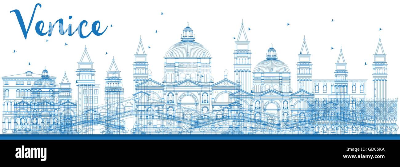 Outline Venice Skyline Silhouette with Blue Buildings. Vector ...