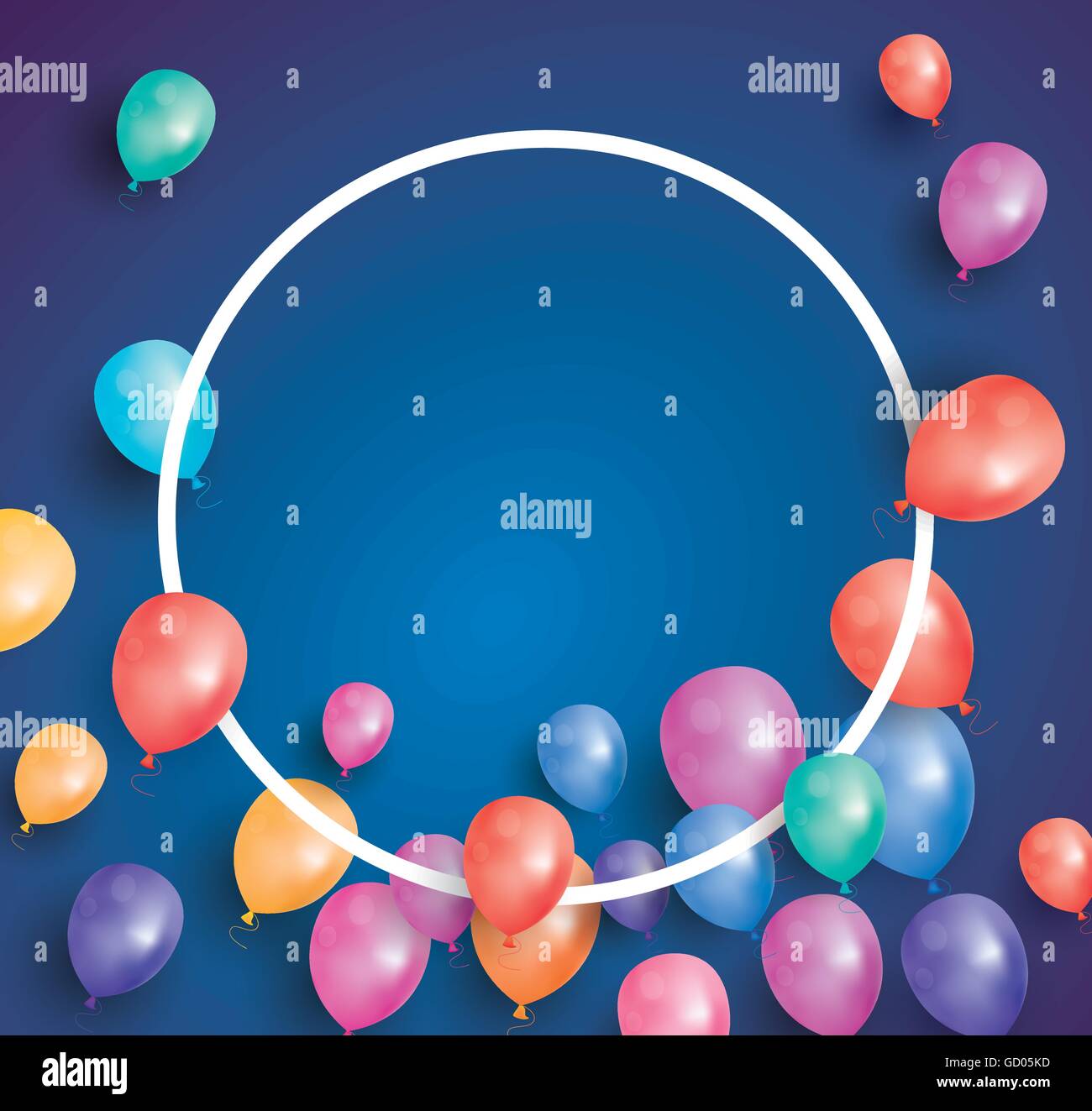Happy birthday card with flying balloons and white frame. Vector ...